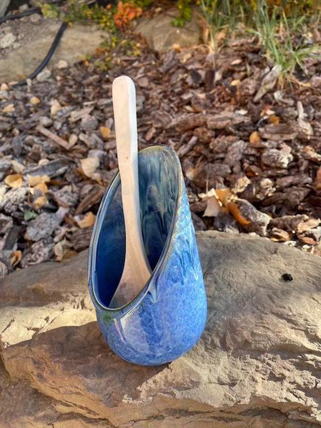 Stoneware Standing Spoon Rest, Rushing River Blue Glaze Design, Kitchen ...