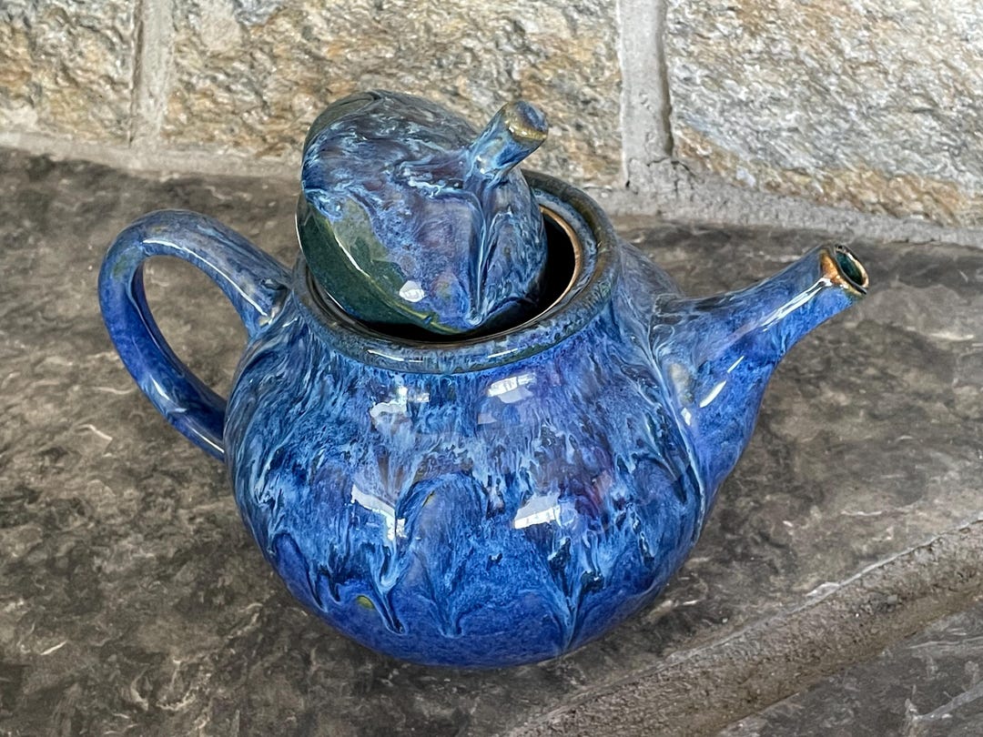 Stoneware Tea Pot, Blue Rushing River Glaze Design, Stoneware Keeps Tea ...
