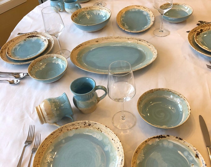 Stoneware Pottery Dinnerware Set, Custom Glazed by Hand to Your ...
