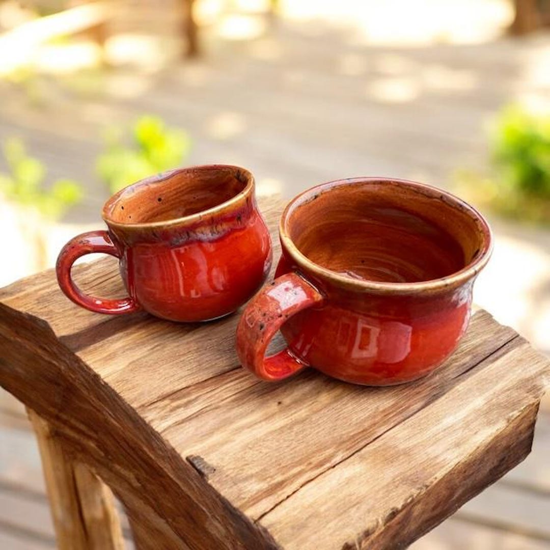 Potbelly Stoneware Mug, Rustic Red Cabin Glaze Design, 11 Oz, Fits ...