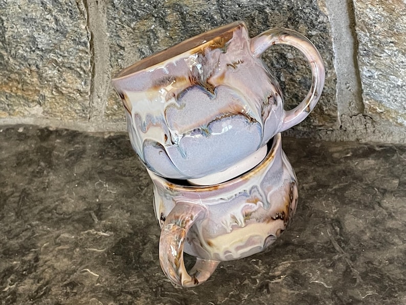 Stoneware Potbelly Coffee Mug, Hand Glazed Purple Murple Glaze Design ...