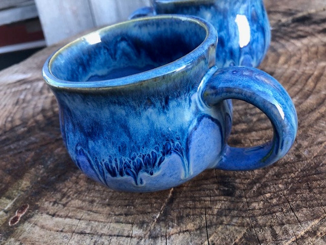 Potbelly Stoneware Coffee Mug: Hand Glazed Rushing River Blue, Cozy ...