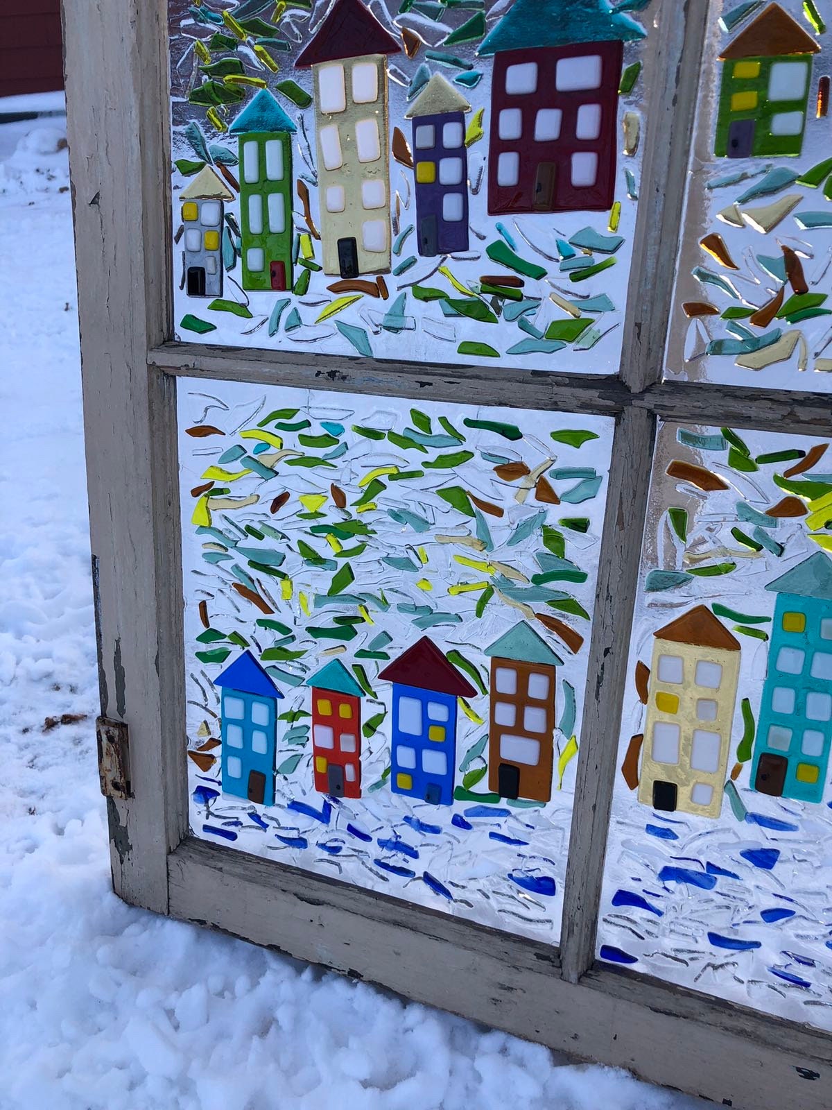 Vintage Farm House Window Frame With Fused Glass Inserts 4 - Etsy