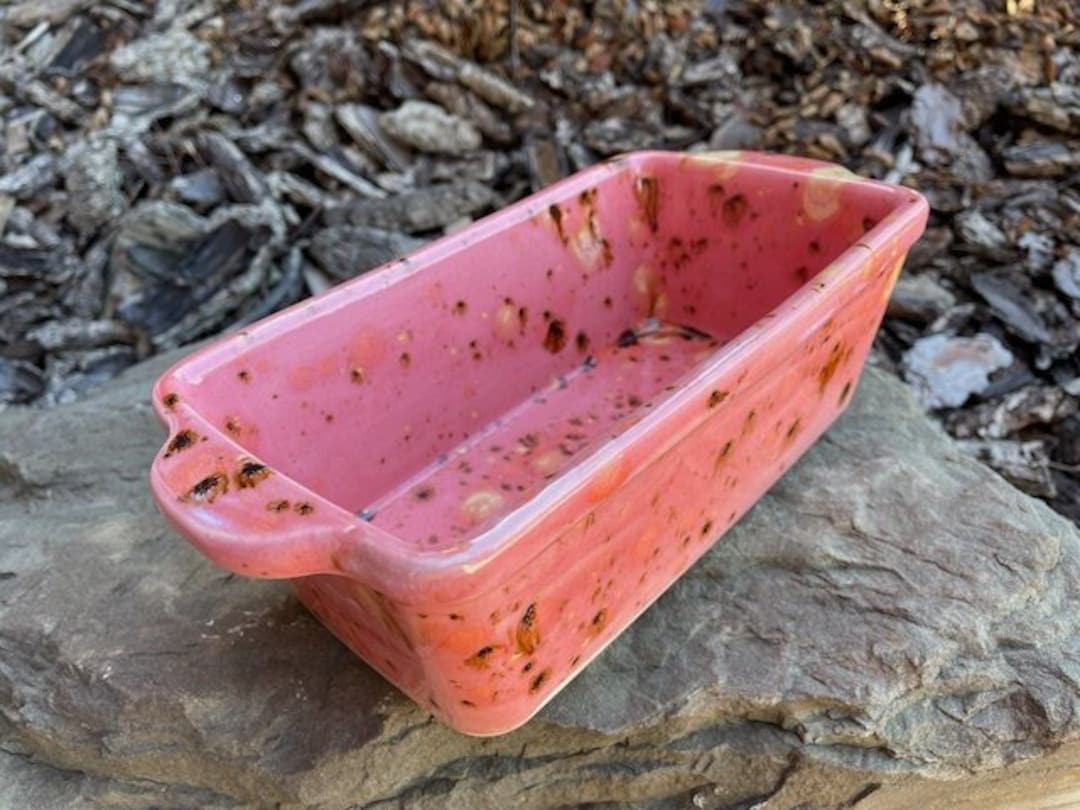 Stoneware Loaf Pan, Playful Pink Amaryllis Glaze Design, Custom Glazed ...