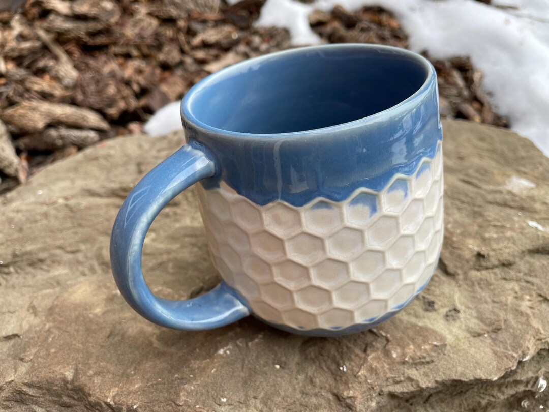 Honeycomb Mugs 16oz. | Baby Blue and Opal White | Stoneware | Large ...