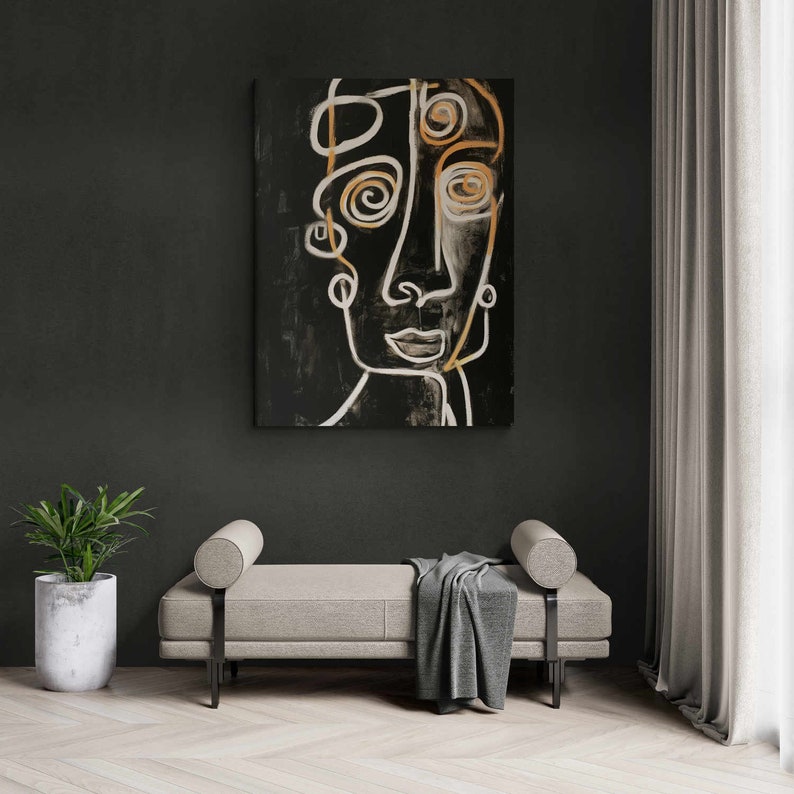 Abstract Line Art Silhouette Portrait, Extra Large Picasso Wall Art ...