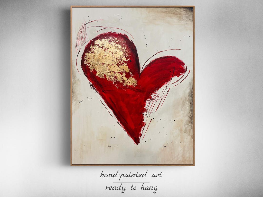Abstract Red Heart Painting – Red and Gold Love Wall Art Framed for ...