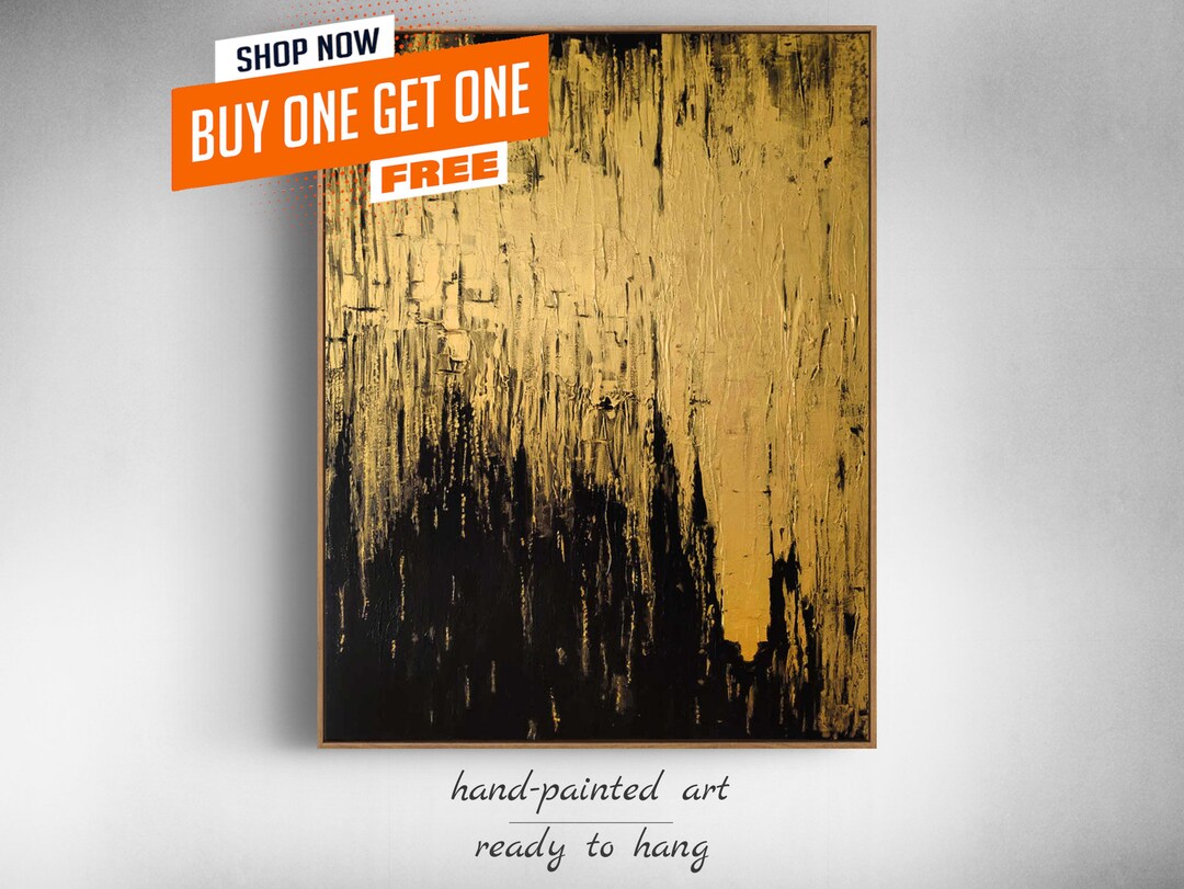 Acrylic Textured Black and Gold Art Black Gold Painting Gothic Home ...