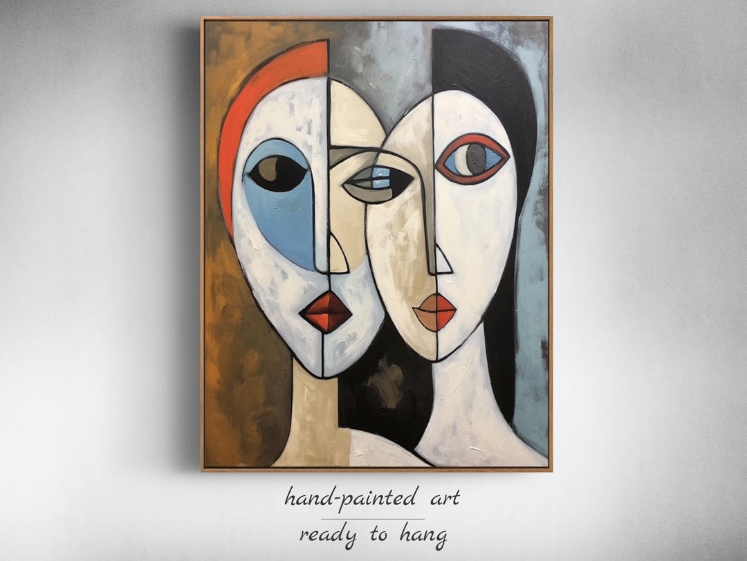 Original Picasso Style Wall Art - Vibrant Faces Painting for an ...