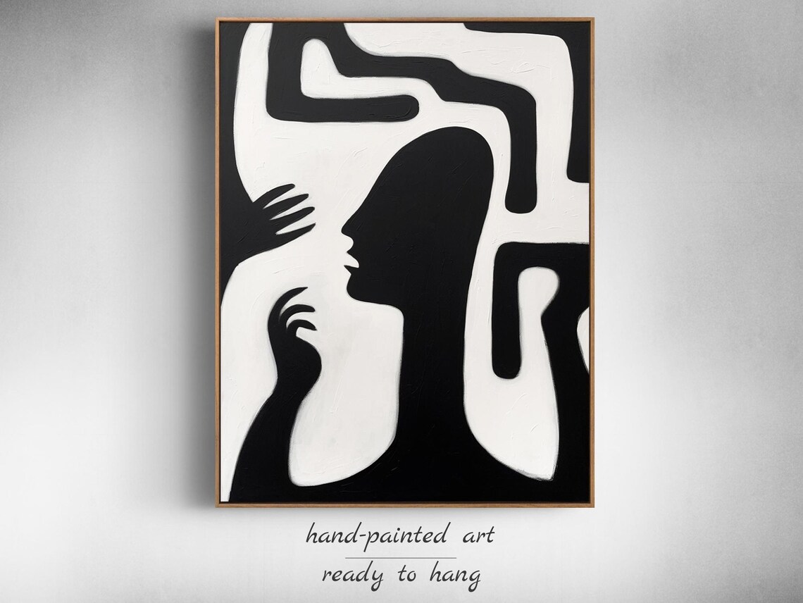 Schizophrenia Art, Black and White Abstract Face Art, Original Black ...