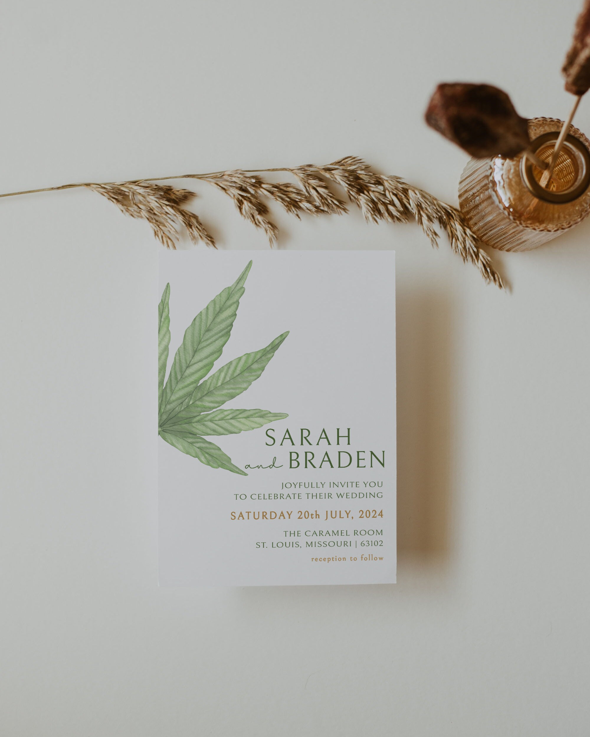 Cannabis Wedding Invitation Digital Template Editable Marijuana Bridal ...