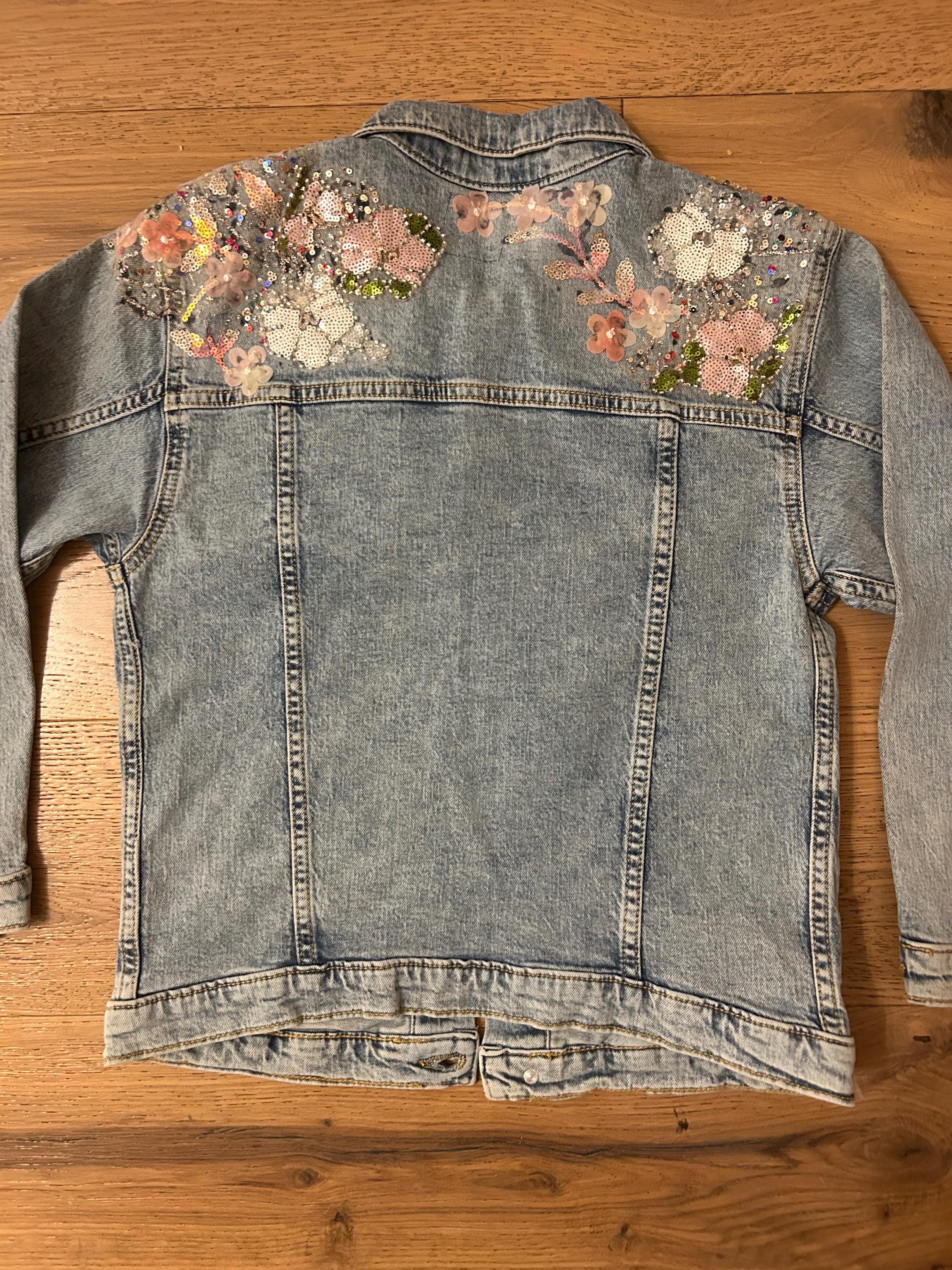 Denim Jacket Personalized Floral Blinged Wedding Custom Jean Coat Girls ...