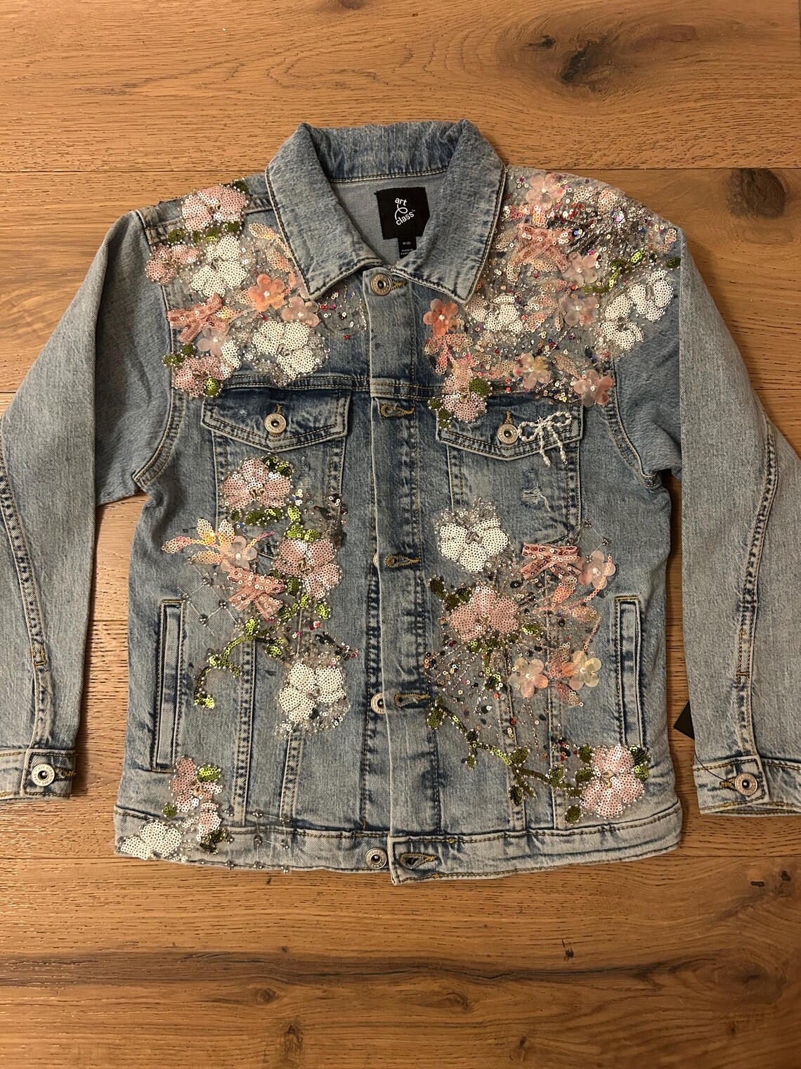 Denim Jacket Personalized Floral Blinged Wedding Custom Jean Coat Girls ...