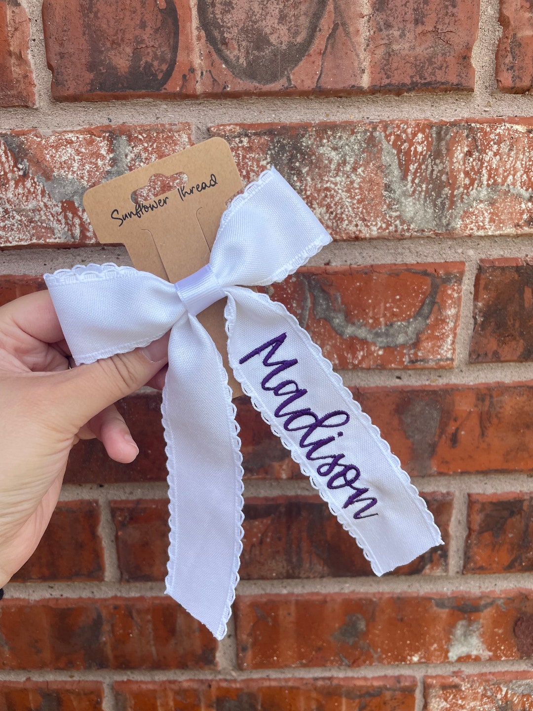 Embroidered Bow With Name - Personalized Bow - Embroidered Moonstitch ...