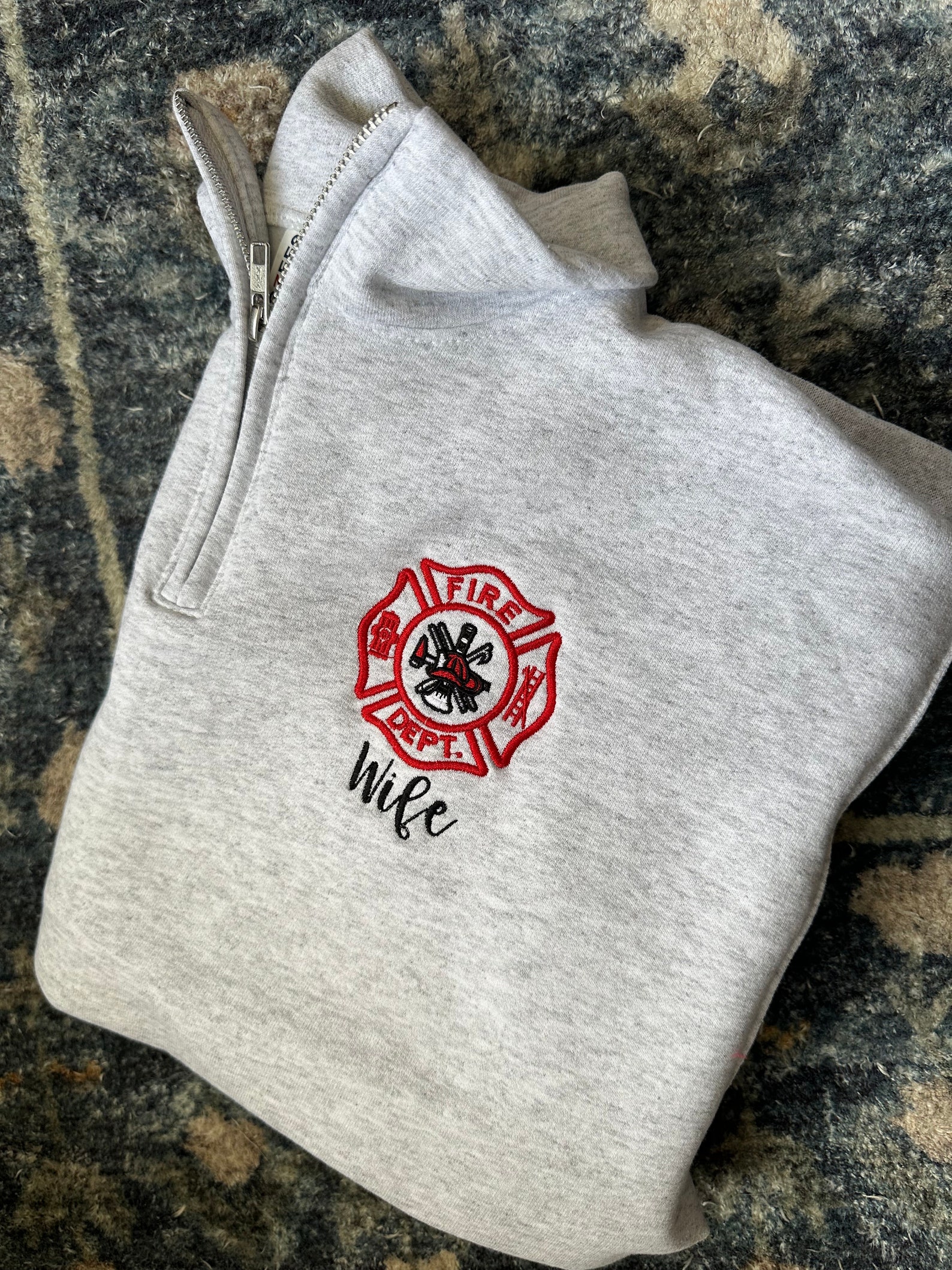 Custom Embroidered Firefighter Wife Quarter Zip Pullover Firewife ...