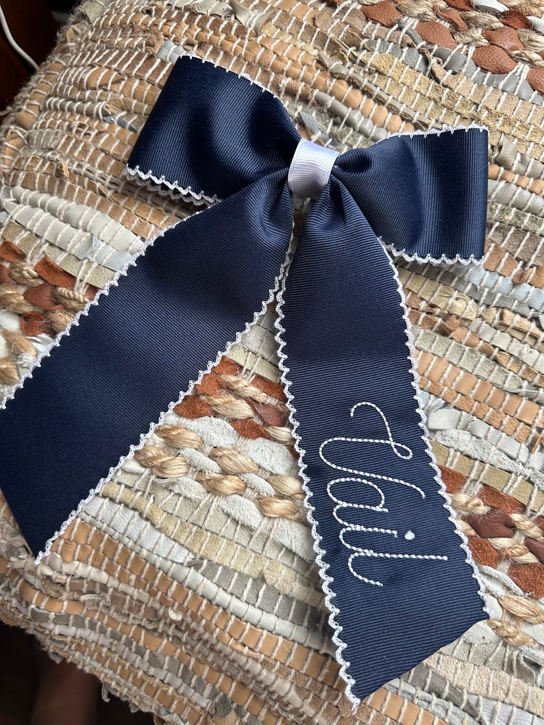 Embroidered Moonstitch Bow With Name - Personalized Bow - Embroidered ...