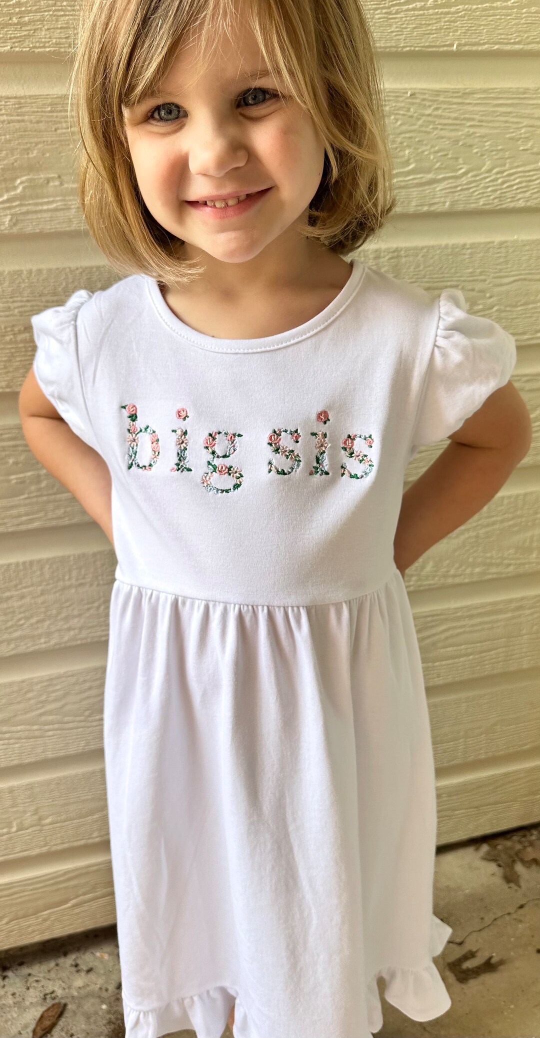 Big Sister Floral Embroidered Dress - Sibling Pregnancy Announcement ...