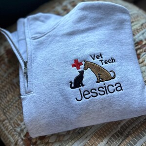 Custom Embroidered Vet Tech Quarter Zip - Veterinarian Medicine Jacket ...
