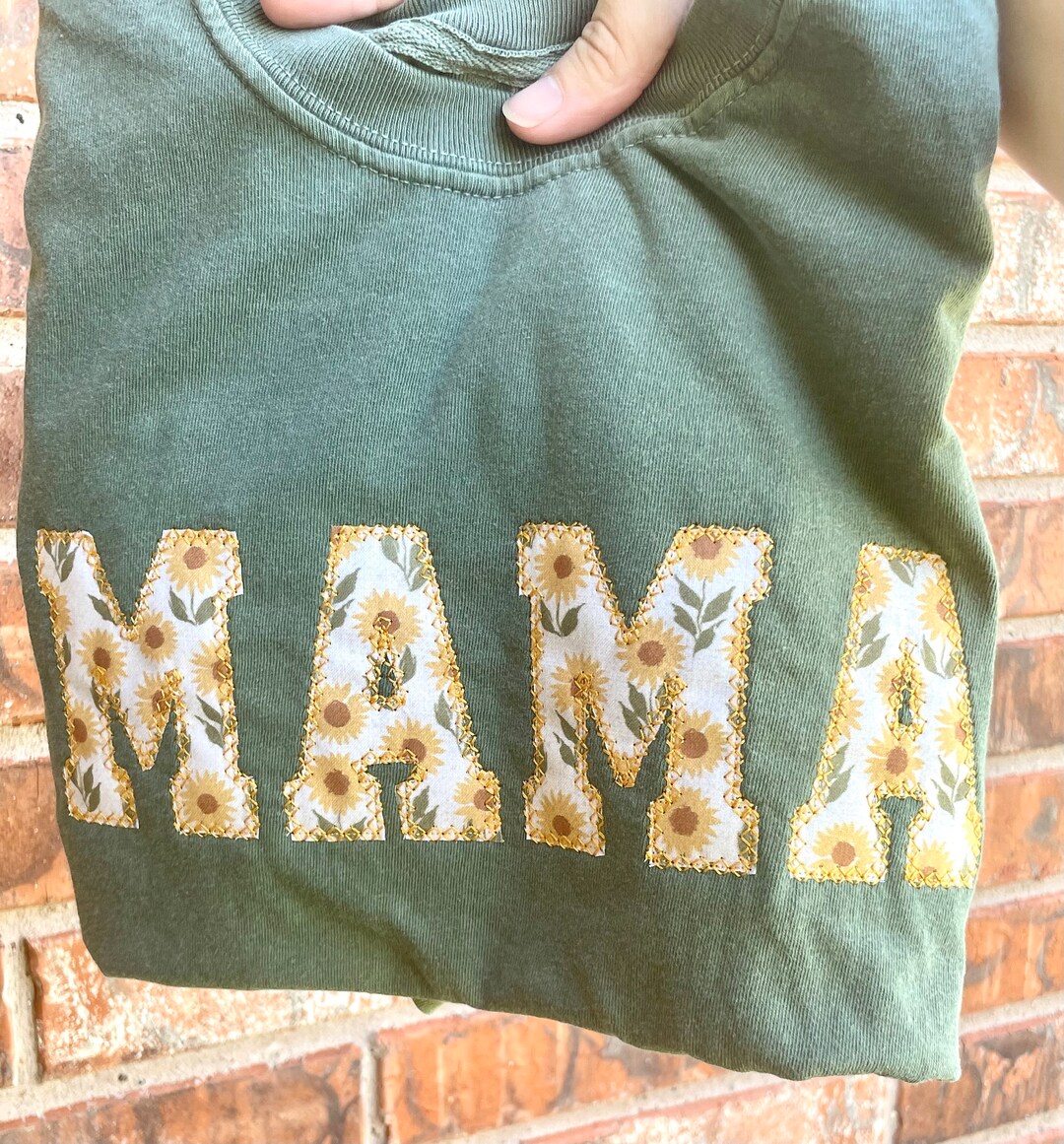 Embroidered Sunflower Mama Short Sleeve Shirt - Appliqué Mama Shirt ...
