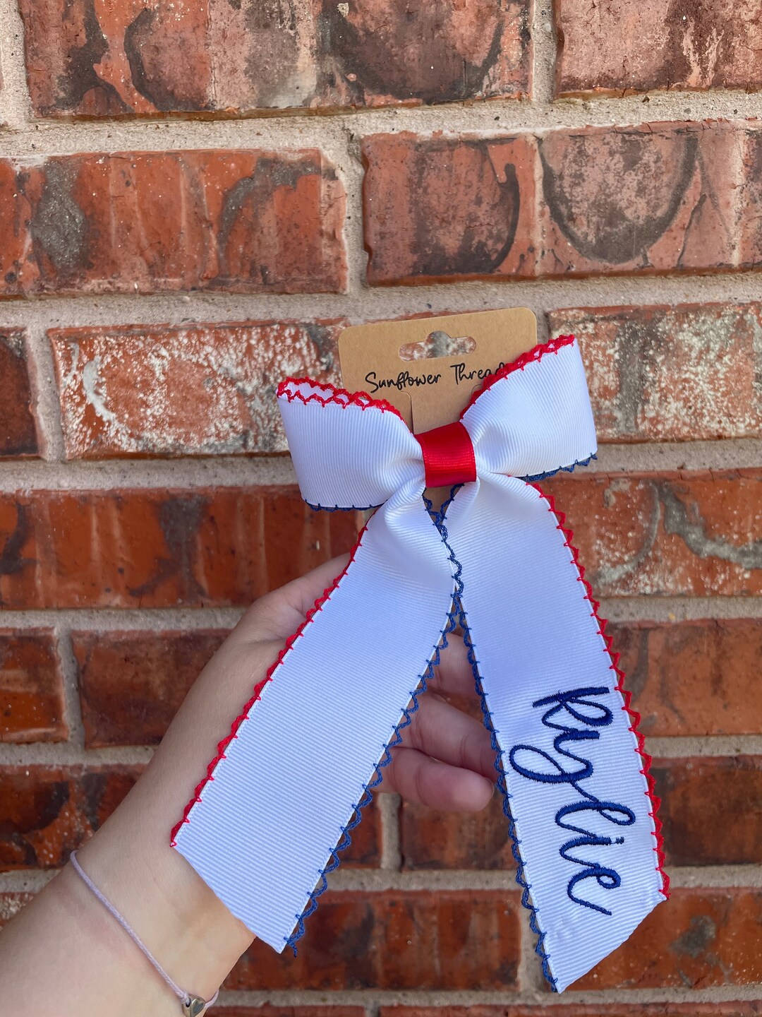 Patriotic Embroidered Bow With Name - Personalized Bow - Embroidered ...