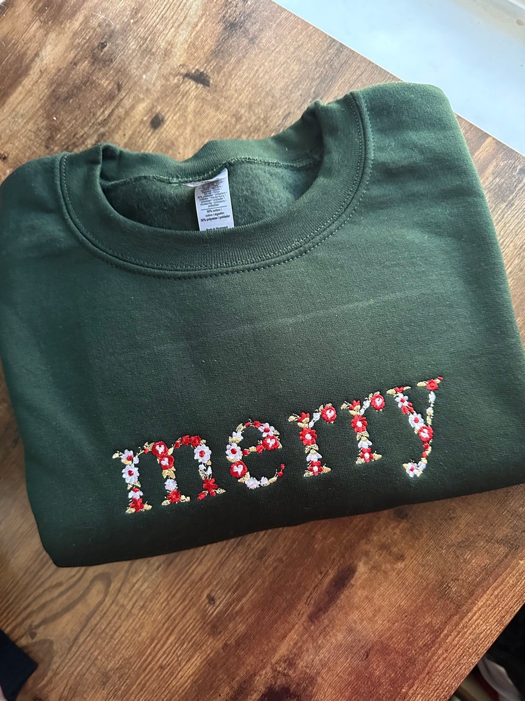 Embroidered Merry Floral Sweatshirt - Christmas Sweatshirt - Etsy