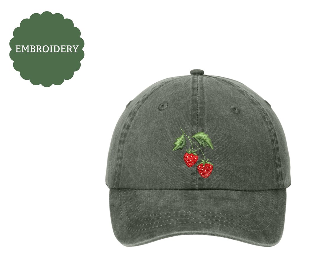 Embroidered Strawberry Hat - Nature Cap - Cottage Core Hat - Strawberry ...