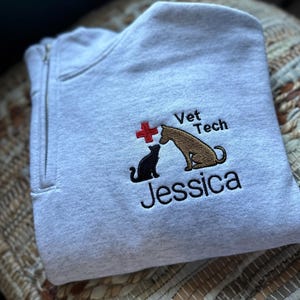 Custom Embroidered Vet Tech Quarter Zip - Veterinarian Medicine Jacket ...