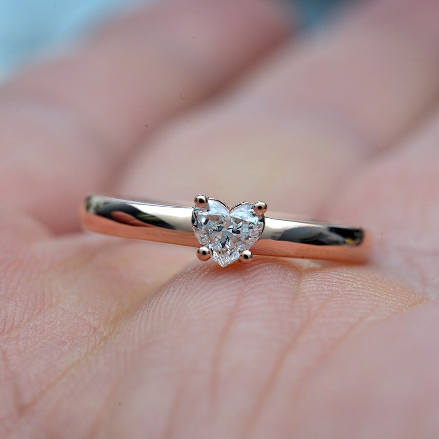 Heart Solitaire Diamond Ring - Etsy