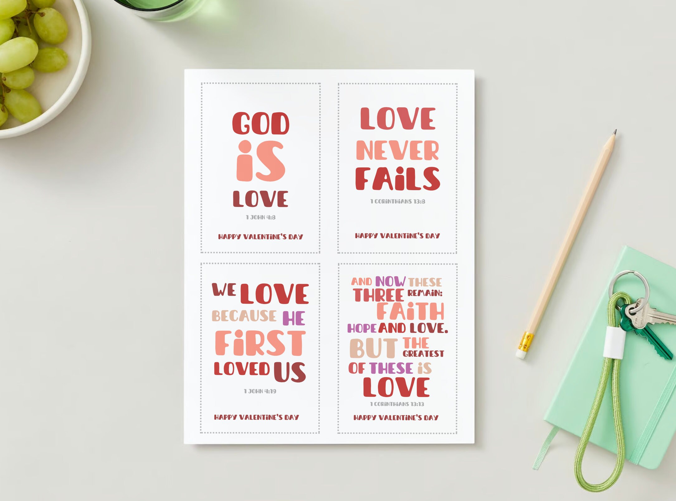 Valentine Printable Scripture Cards Kids Classroom Printable File PDF ...