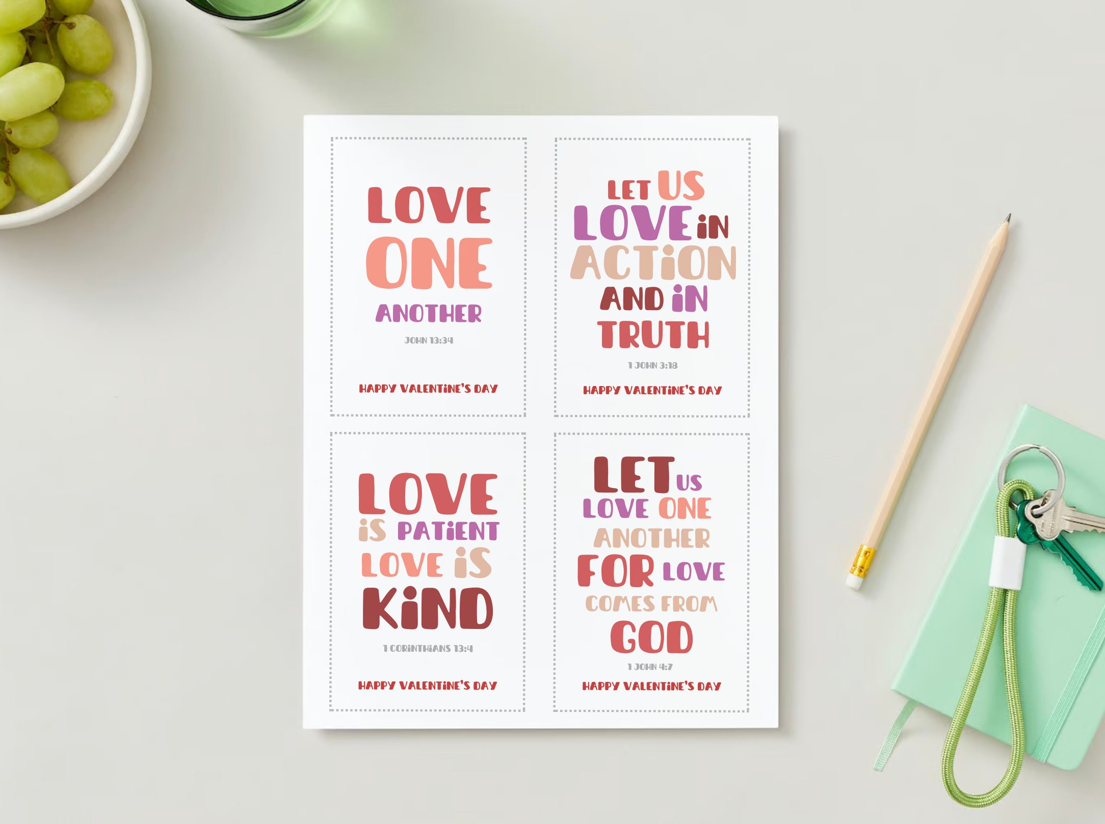 Valentine Printable Scripture Cards Kids Classroom Printable File PDF ...