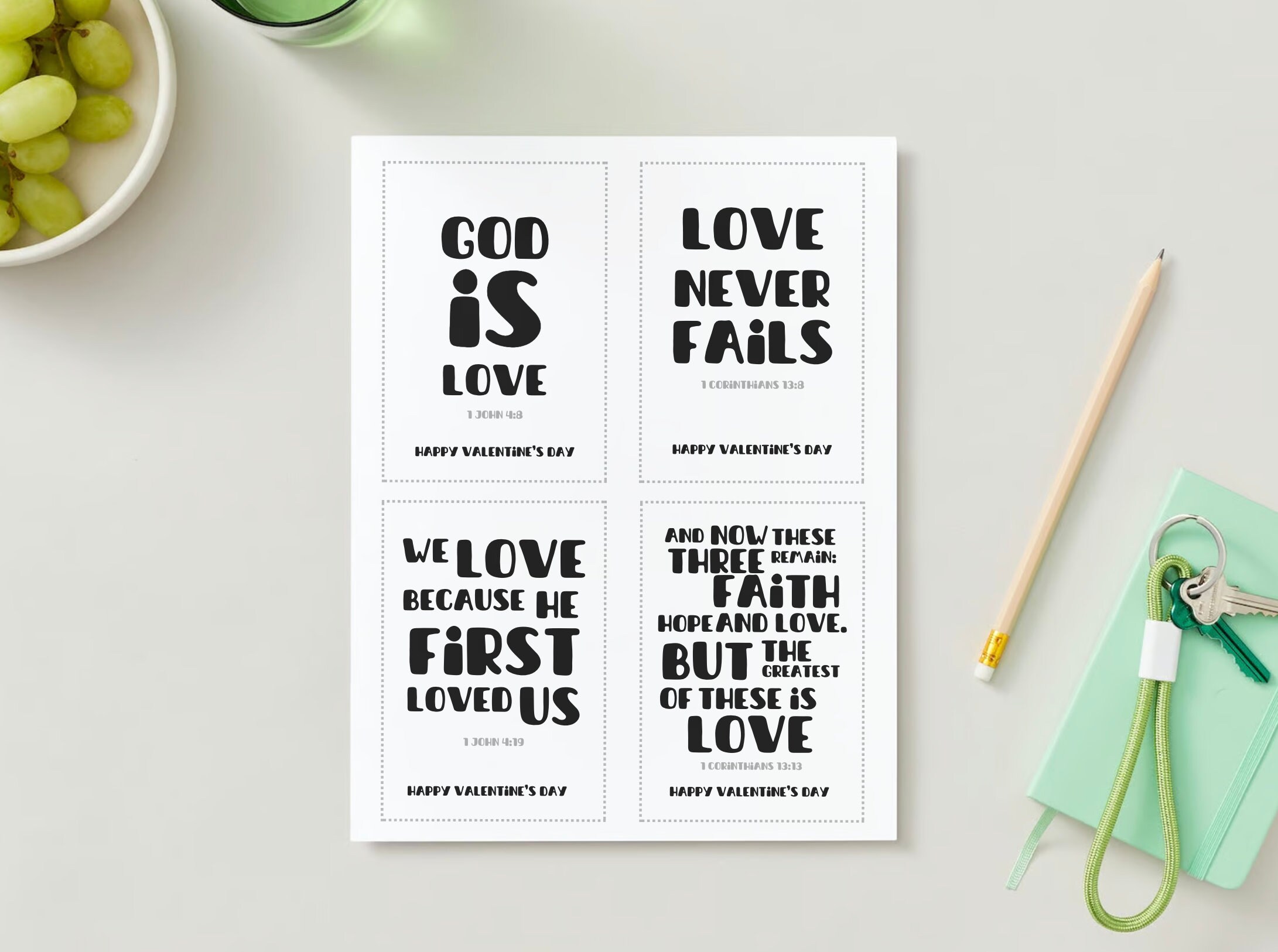 Valentine Printable Scripture Cards Kids Classroom Printable File PDF ...