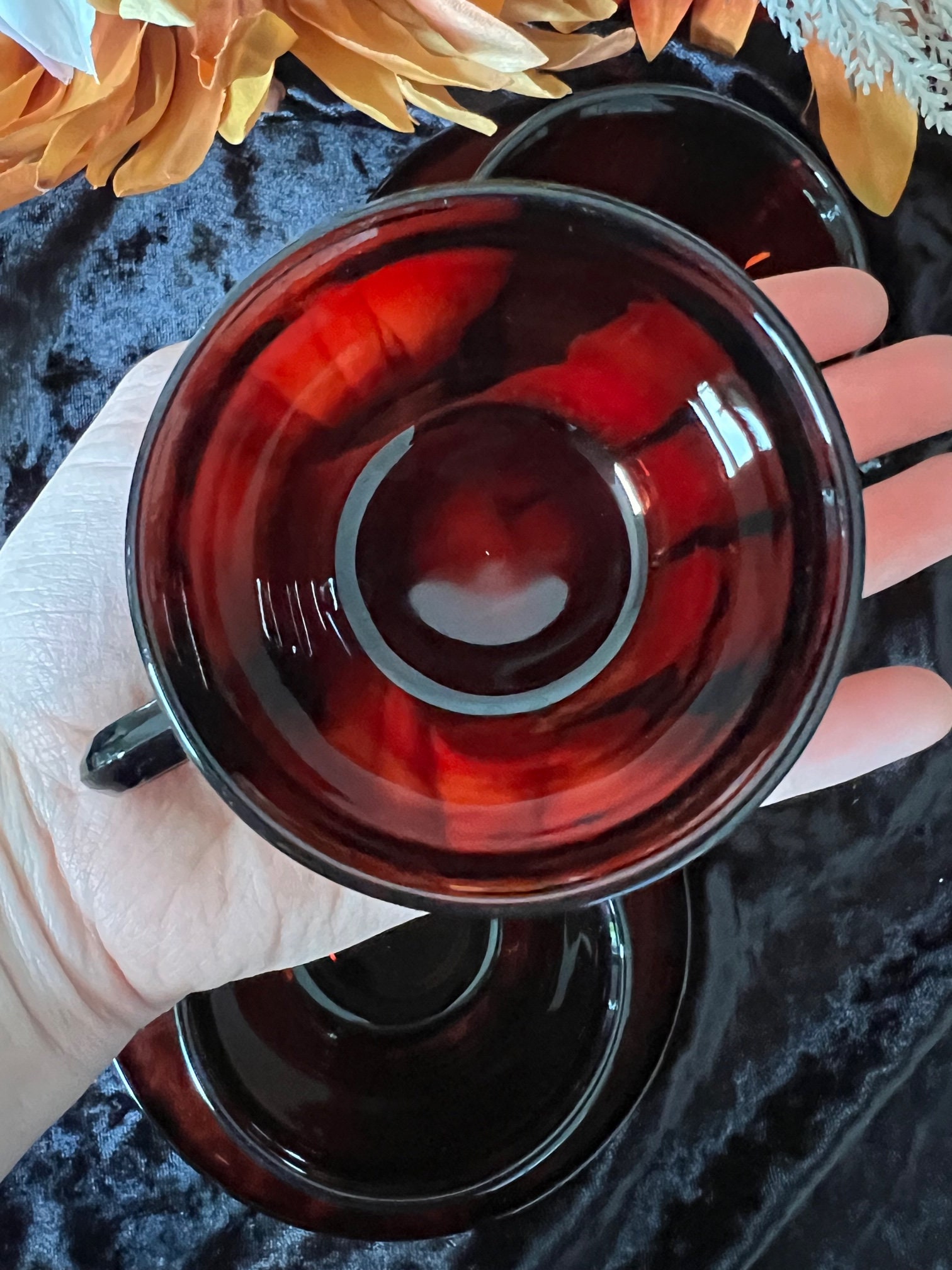 Vintage French Arcoroc Ruby Red Glass Teacups and Saucers - Holiday ...