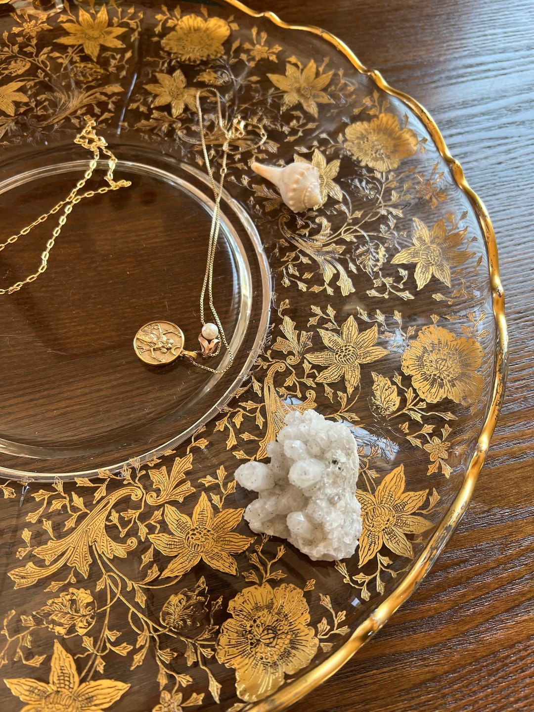 Large Rolled Edge Torte Plate, Wildflower by Cambridge - Gold, Floral ...