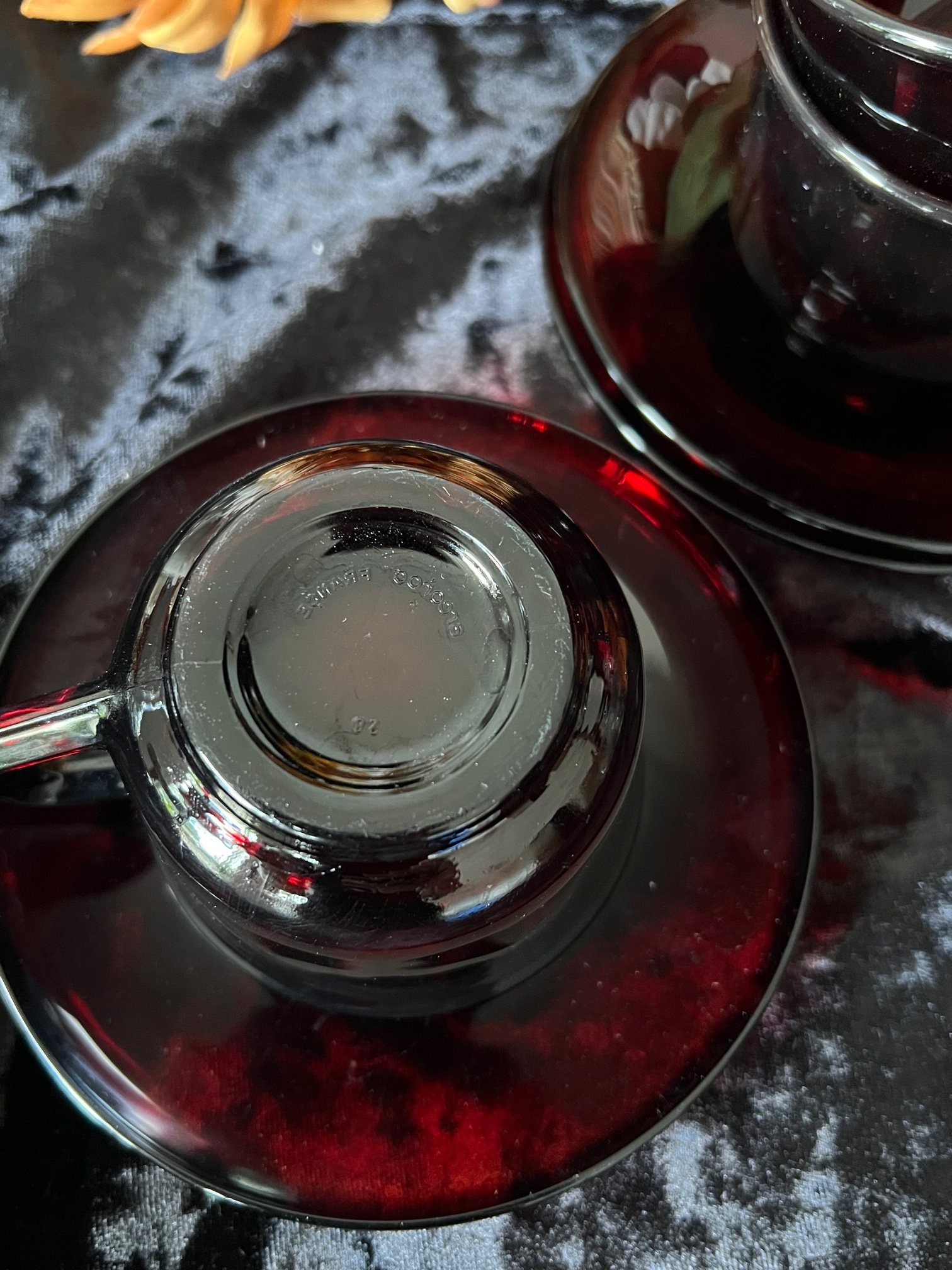 Vintage French Arcoroc Ruby Red Glass Teacups and Saucers - Holiday ...