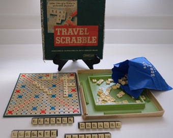 Vintage Travel Scrabble Set, Peg Tiles and Board in Folding Zipped Case ...