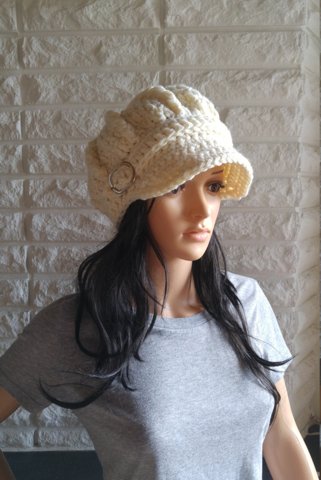 Women's Cream Newsboy Hat, Pageboy Hat in Cream, White Hat With Brim ...