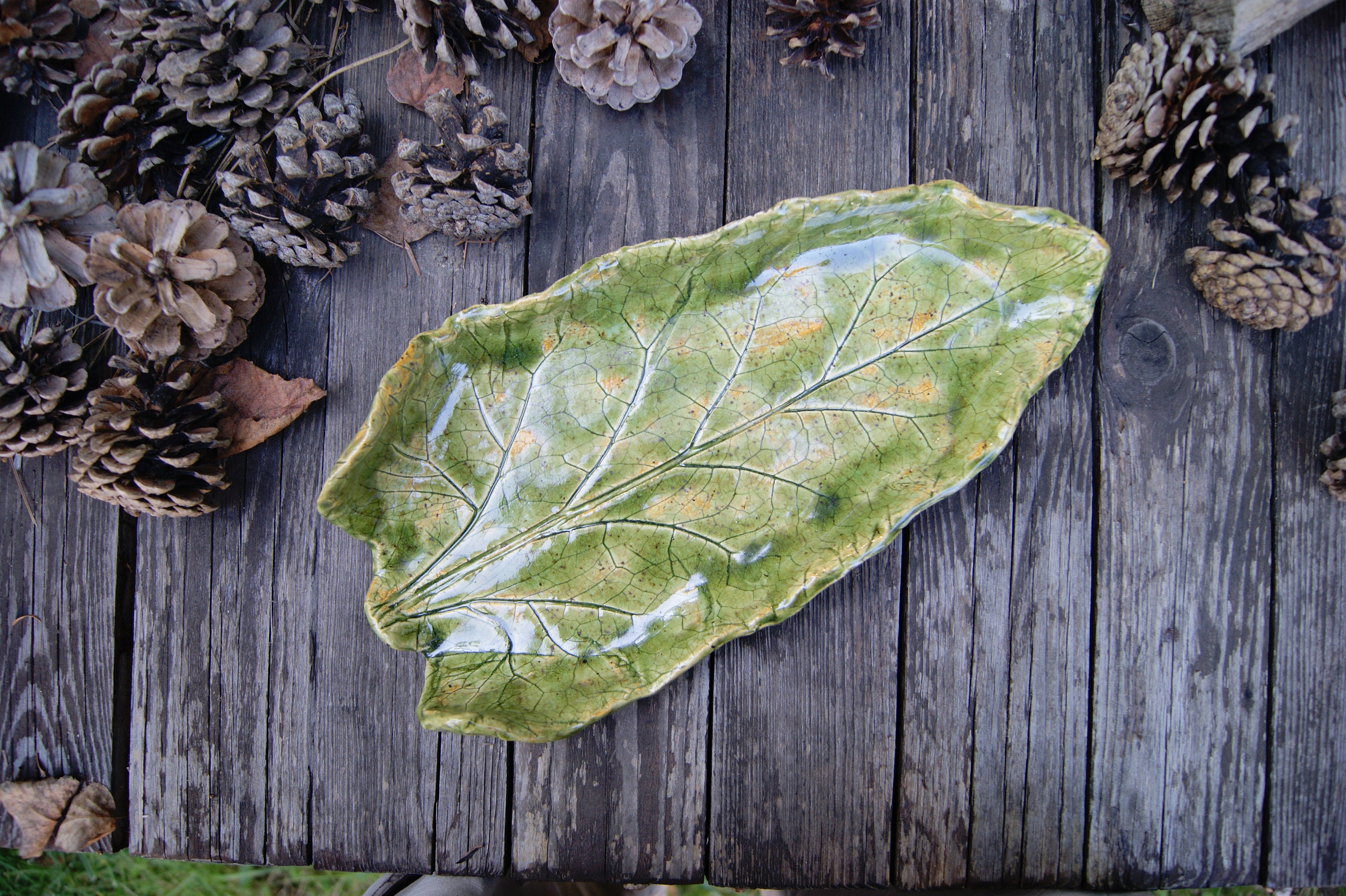 Large Ceramic Leaf Platter Gren Plateau Green Home Decor Ceramic Leaf ...