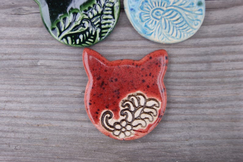 Ceramic Cat Head Magnet, Red Cat Magnet, Blue Cat Magnet, Green Cat ...