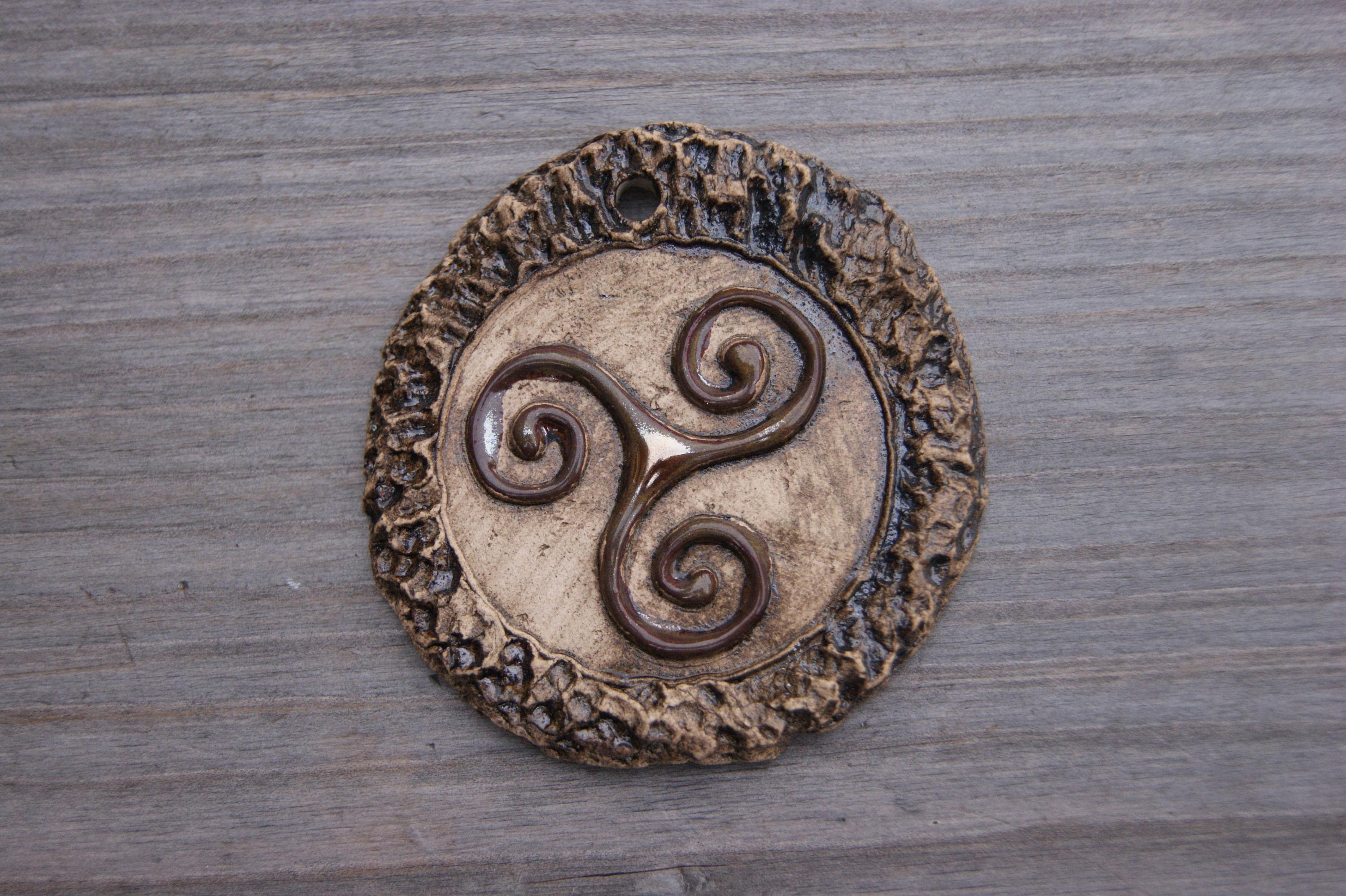 Ceramic Medallion With Triskelion Symbol Ceramic Pendant - Etsy