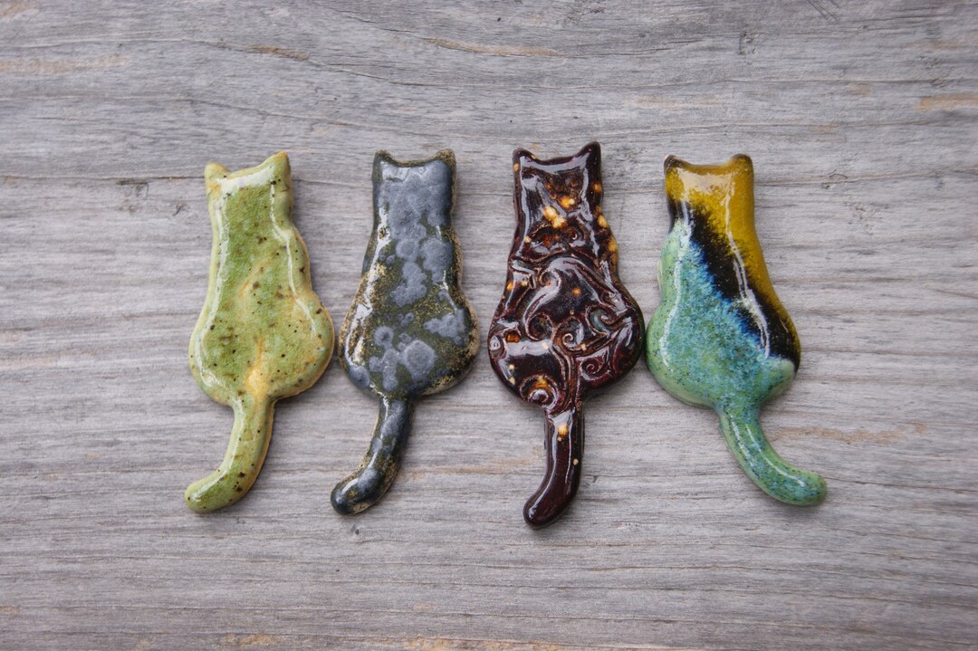 Cute Cat Magnet, Ceramic Cat, Cat Gift, Refrigerator Magnet, Gray Cat ...