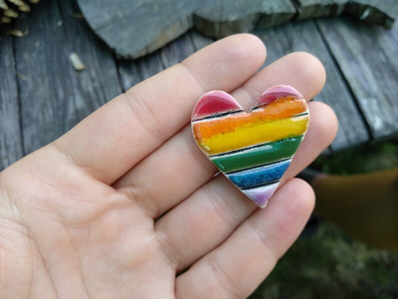 Little and Stylish Heart Brooch, Rainbow Heart Pin, Small Heart ...