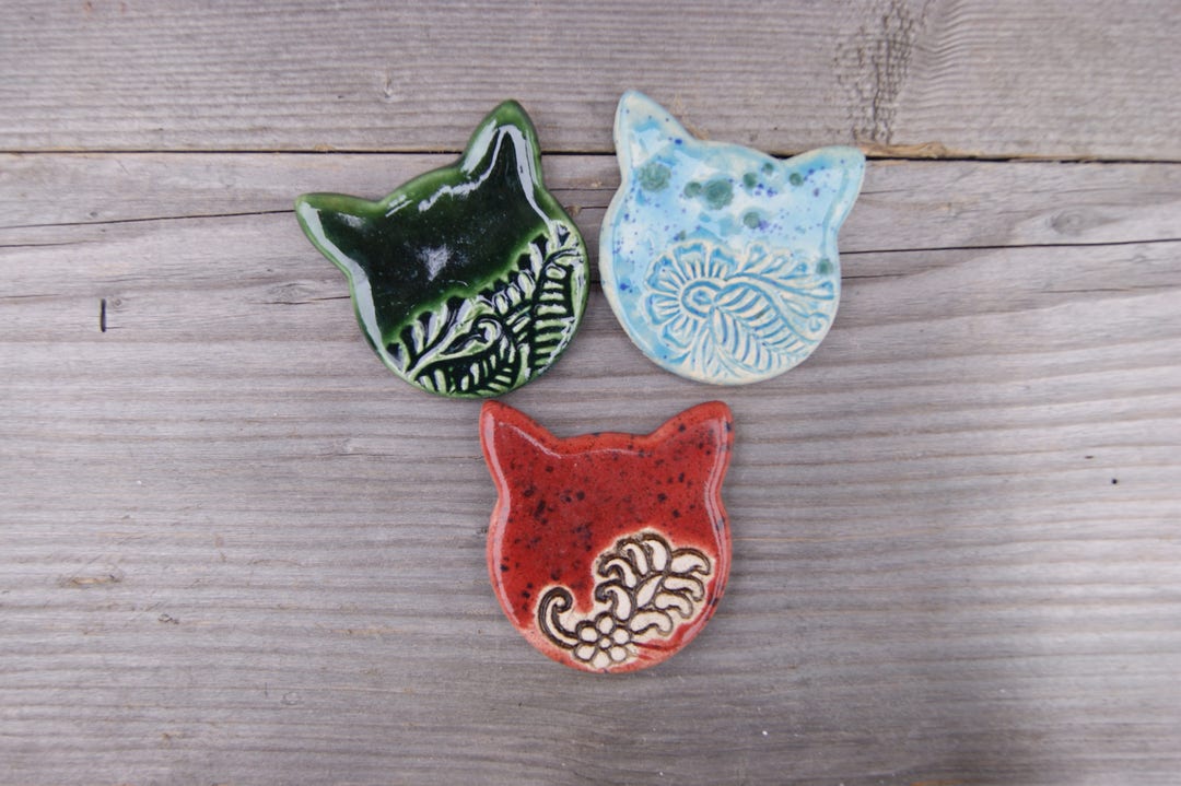 Ceramic Cat Head Magnet, Red Cat Magnet, Blue Cat Magnet, Green Cat ...