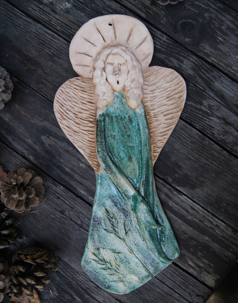 Ceramic Angel Wall Decor Guardian Green Angel Angel Pendant | Etsy