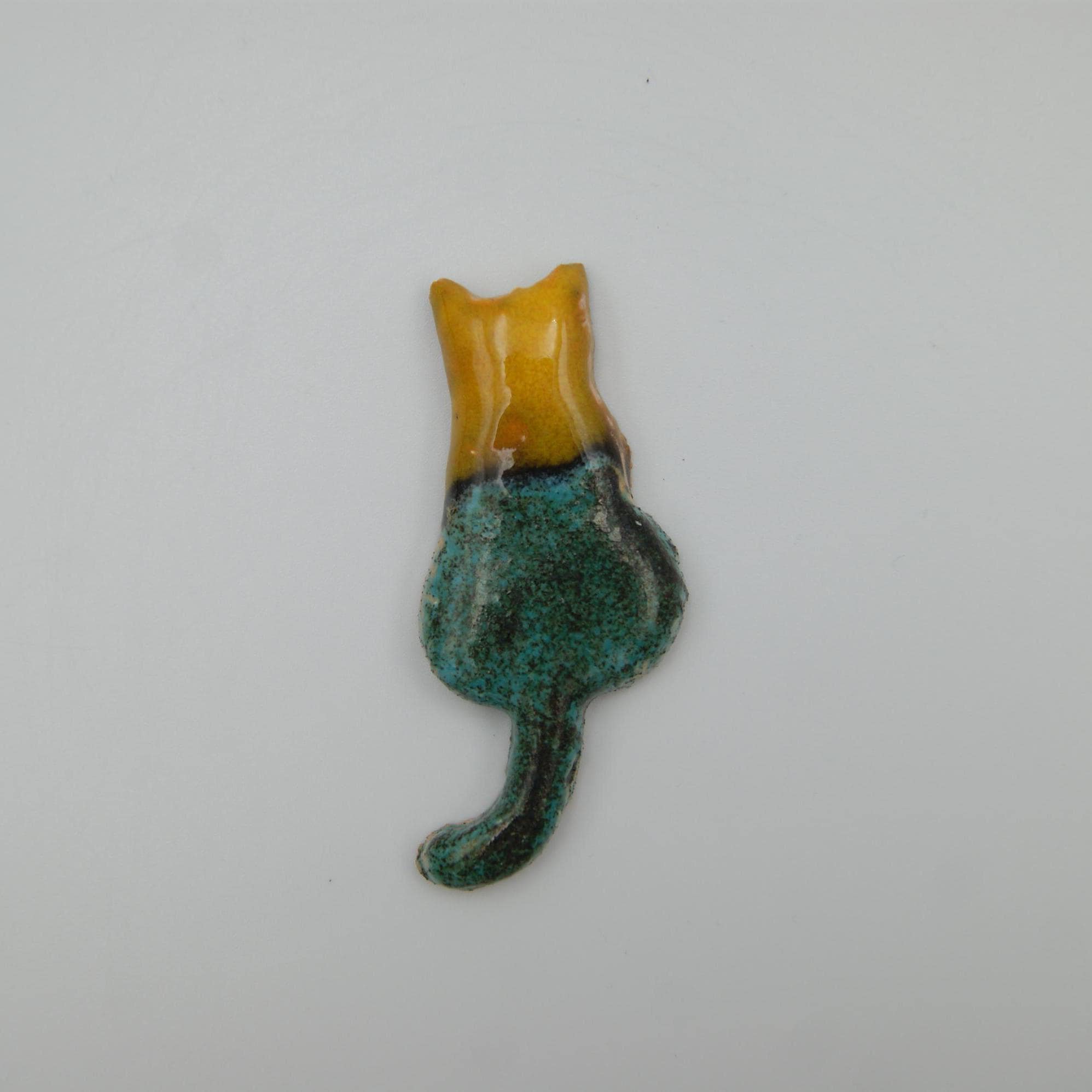 Cute Cat Magnet, Ceramic Cat, Cat Gift, Refrigerator Magnet, Gray Cat ...