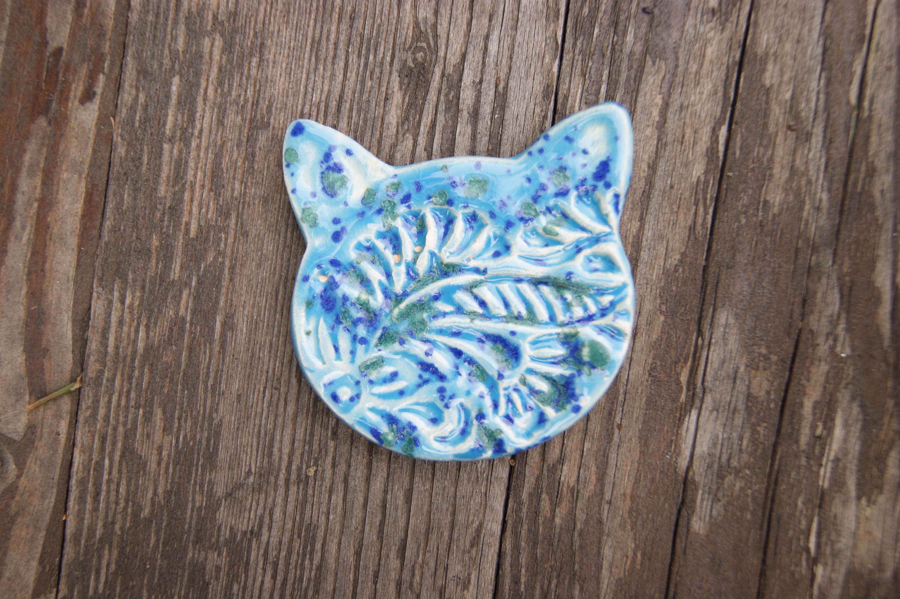 Ceramic Cat Head Magnet, Green Cat, Blue Cat, Orange Cat, Blue Feline ...