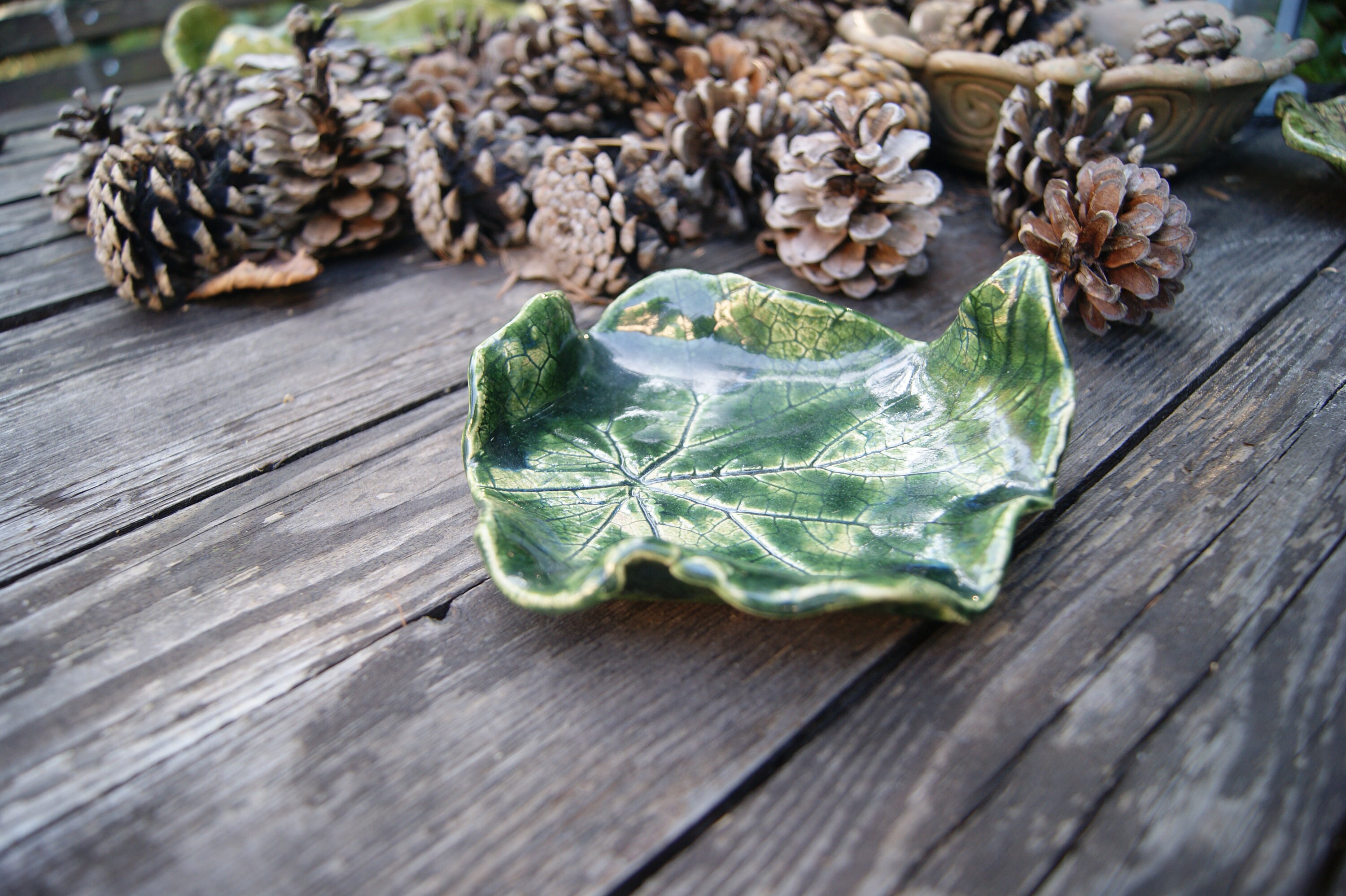 Ceramic green leaf botanical dish ceramic ring dish leaf | Etsy