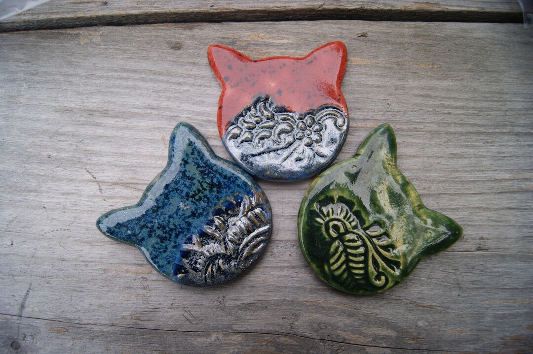 Ceramic Cat Head Magnet, Cute Blue Cat Magnet, Ceramic Kitten ...