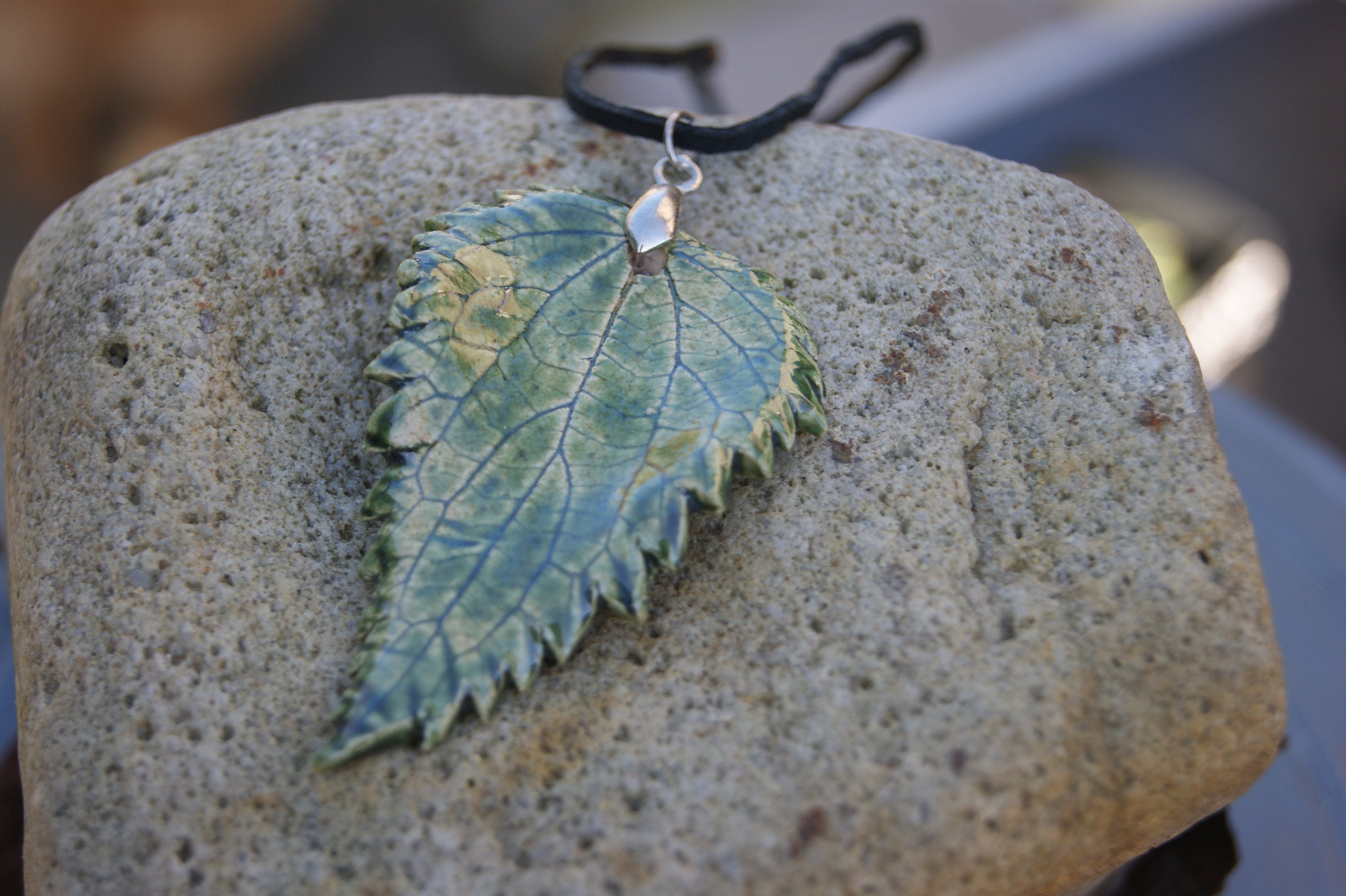 Ceramic Nettle Leaf Pendant, Green Leaf Pendant, Leaf Jewelry, Leaf ...