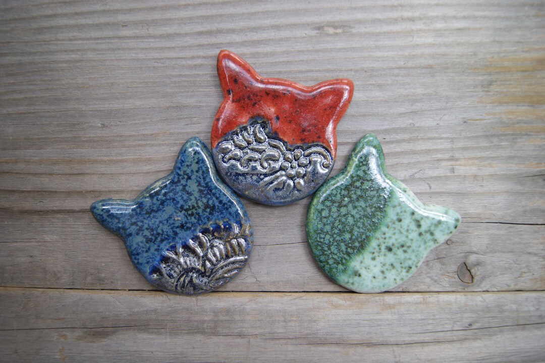 Ceramic Cat Head Magnet Cute Blue Cat Magnet Ceramic Kitten - Etsy