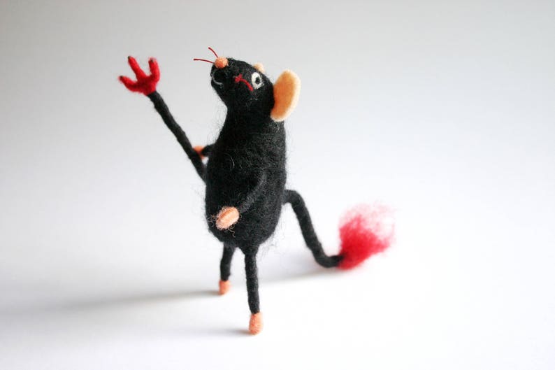 Mouse Devil Figurine, Needle Felted Black Mouse Devil, Halloween ...